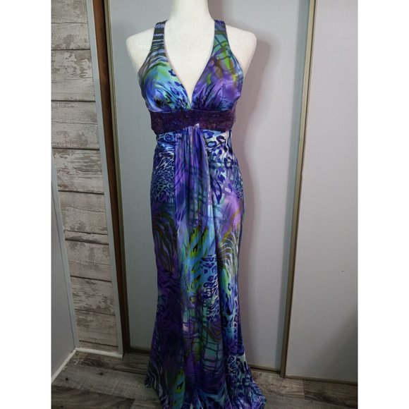 Morgan & Co. | Dresses | Morgan Co 56 Small Purple Maxi Satin Colorful ...